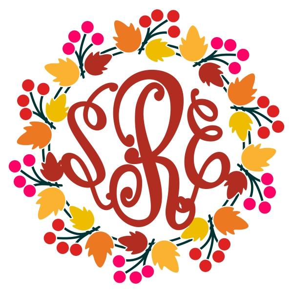 Fall Wreath Monogram Cuttable Frame | Apex Embroidery Designs, Monogram ...