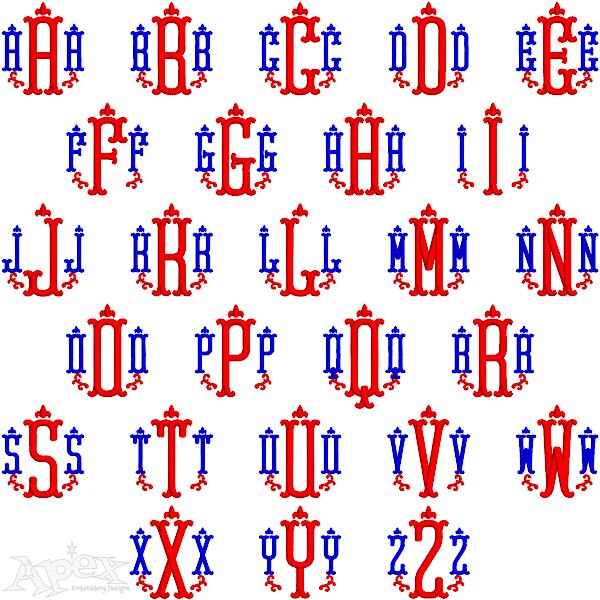 Regal Fleur Monogram Embroidery Font | Apex Monogram Designs & Fonts